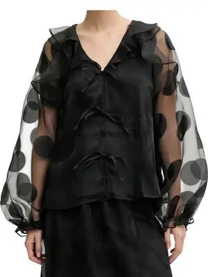 Stine Goya Ruffled Polka Dot Blouse - Black