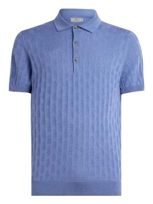 Etro Knit Cotton Polo Shirt With Micro Paisley Motif - Blue