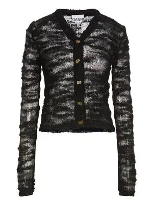 GANNI Textured Knit Long Sleeve Top - Black