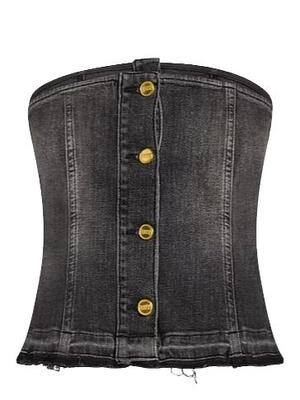 GANNI Strapless Denim Crop Top - Black