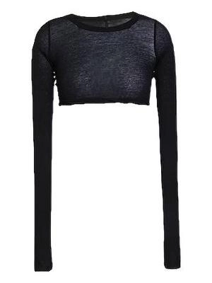 Rick Owens Long Sleeve Cropped Knit Top - Black