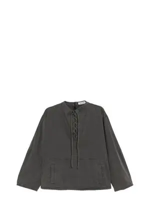 LOW CLASSIC Lace Up Washed Cotton Sweatshirt Black