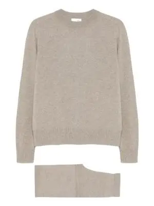 Soft Goat Long-sleeved Knitwear And Trousers Set - Light Gray