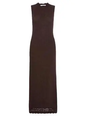 FRAME Sleeveless Knitted Maxi Dress With Scalloped Edge - Black