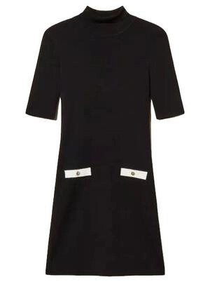TWINSET High Neck Short Sleeve Mini Dress With Faux Pocket Detail - Black