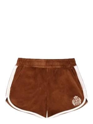 SPORTY  RICH Sporty & Rich Crest Contrasting Trims Logo Track Shorts - Brown