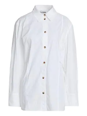 GANNI Plain Poplin Long-sleeve Shirt With Classic Collar - White