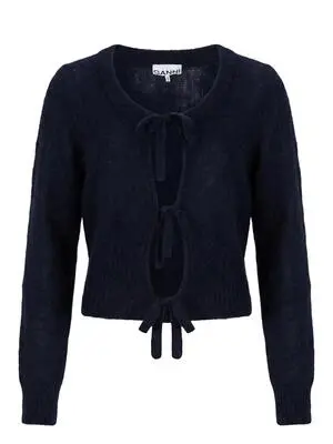 GANNI Tie Detailed Heavy Knit Cardigan - Black