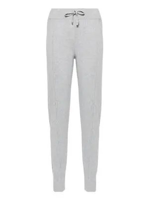 Eleventy Drawstring Knitted Trousers With Ribbed Edges - Gray
