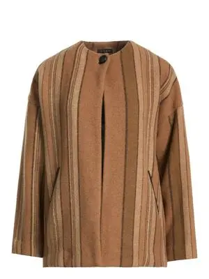 Rag & Bone Striped Long Sleeve Single-breasted Coat - Camel