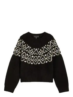 NILI LOTAN Fair Isle Patterned Long Sleeve Sweater - Black