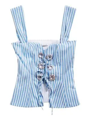 AREA Grommet Poplin Corset Top - Blue