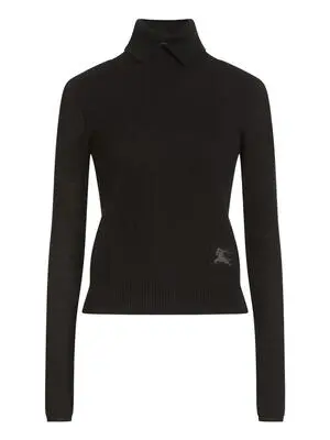 Burberry Solid Knit Turtleneck With Long Sleeves - Black