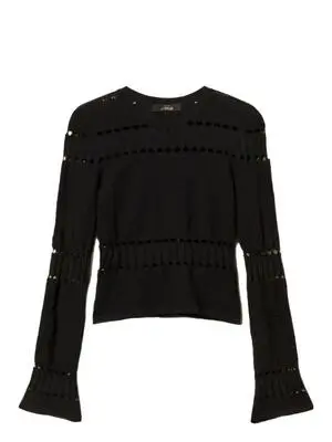 TWINSET Openwork Long Sleeve Sweater - Black