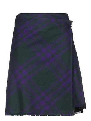 Burberry Plaid Pleated Flannel Skirt With Fringes - Purple