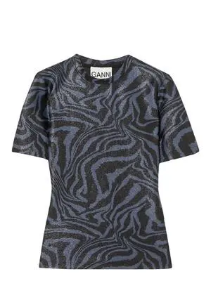 GANNI Ganni Zebra Print Metallic Jersey T-Shirt