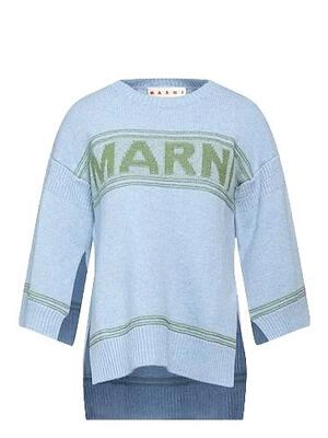 Marni Two-tone Knit Top With 3/4 Sleeves And Side Slits - Blue
