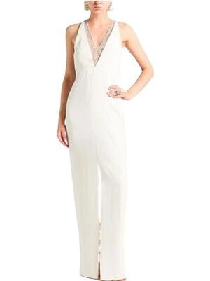 Max Mara Sleeveless Deep V-neck Gown With Appliqués And Sequins - White