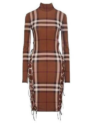 Burberry Fitted Printed Long Sleeve Turtleneck Dress - Brown
