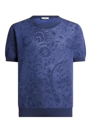 Etro Knit Cotton T-shirt With Floral Paisley Motif - Blue