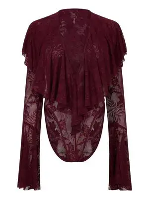 Norma Kamali Long-sleeved Deep V-neck Ruffled Bodysuit - Brown