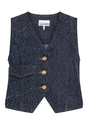 GANNI Ganni Textured Dark Wash Denim Vest