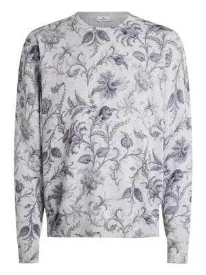 Etro Cotton-blend Sweater With Floral Motif - Gray