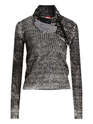DIESEL® Lightweight Two-tone Knit Sweater With Bow-tie Neckline - Black