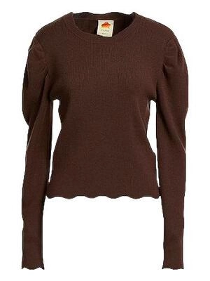 Farm Rio Farm Rio Puff Sleeve Ribbed Knit Sweater Brown