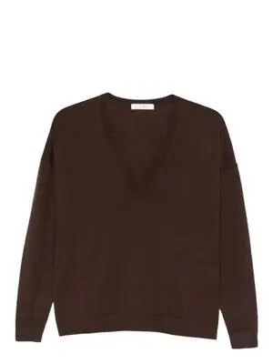 Co V-neck Long-sleeve Sweater With Ribbed Trim - Chocolate