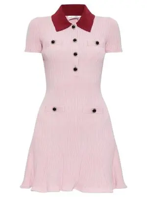 SELF-PORTRAIT Knitted Mini Dress With Contrast Collar - Pink