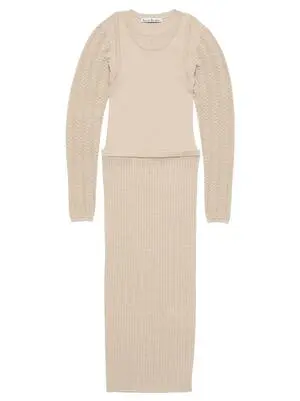 Acne Studios Long Sleeve Midi Dress With Contrasting Ribbed Vest - Light Brown