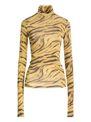 GANNI Printed Long Sleeve Turtleneck Top - Light Green