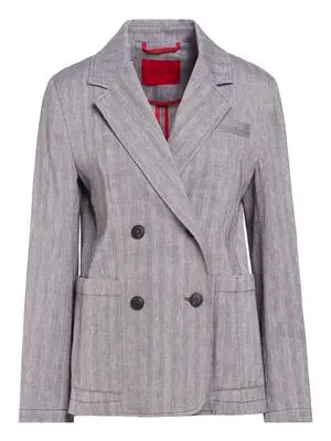 MAXCO. Max&co. Long-sleeve Double-breasted Blazer With Herringbone Jacquard - Gray