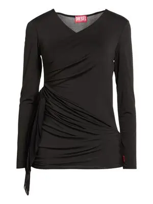 DIESEL® Long Sleeve V-neck Draped Top - Black