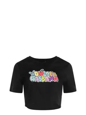 DOLCE & GABBANA Dolce & Gabbana Black Cotton Printed Crop T-Shirt