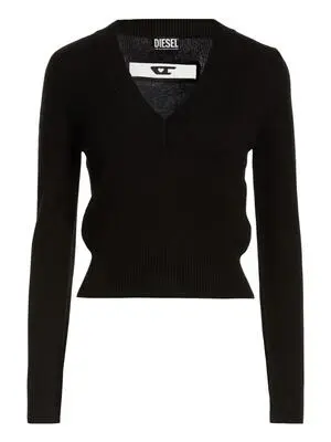 DIESEL® Wool V-neck Long Sleeve Sweater - Black