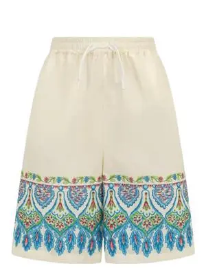 Etro Cotton Poplin Bermuda Shorts With Placed Floral Print - Nude