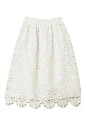 TWINSET Woven Midi Skirt With Scalloped Edges - White