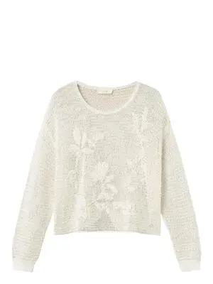 TWINSET Embroidered Round Neck Sweater - White