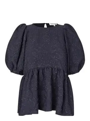 Stine Goya Puff Sleeve Ruffle Hem Top - Black