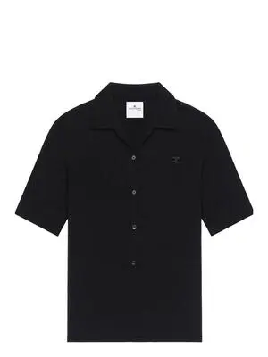 COURREGES Short-sleeved Merino Wool Polo With Embroidered Logo - Black