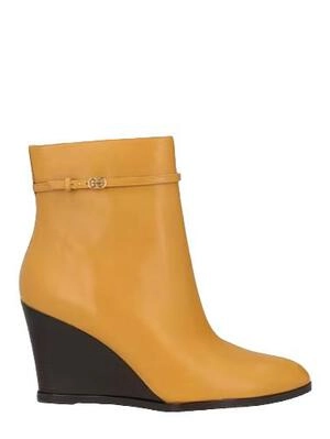 Tory Burch Genuine Leather Pointed-toe Ankle Boots With Wedge Heel - Brown