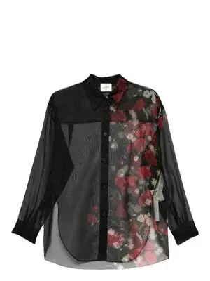 Khaite Floral Print Sheer Long Sleeve Shirt - Black