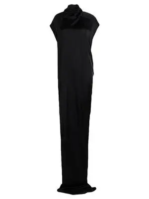 Rick Owens Satin Gown With Turtleneck And Side Slit - Black