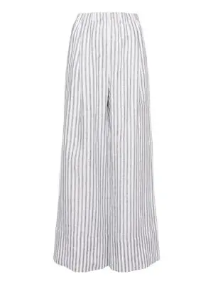 REFORMATION Reformation Fernando Linen Wide Leg Trousers With Vertical Stripes