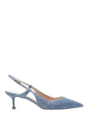 Liu Jo Liu Jo Studded Pointed Leather Slingback Kitten Heels Blue