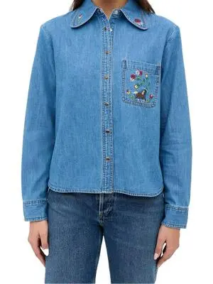 Rixo Edaline Embroidered Denim Jacket - Blue