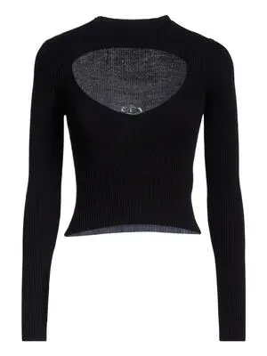 DIESEL® Ribbed Mock Neck Knit Top With Cutout Detail - Black