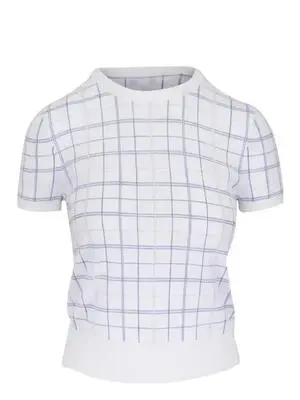 Vince Check-pattern Knit Cashmere Top - White